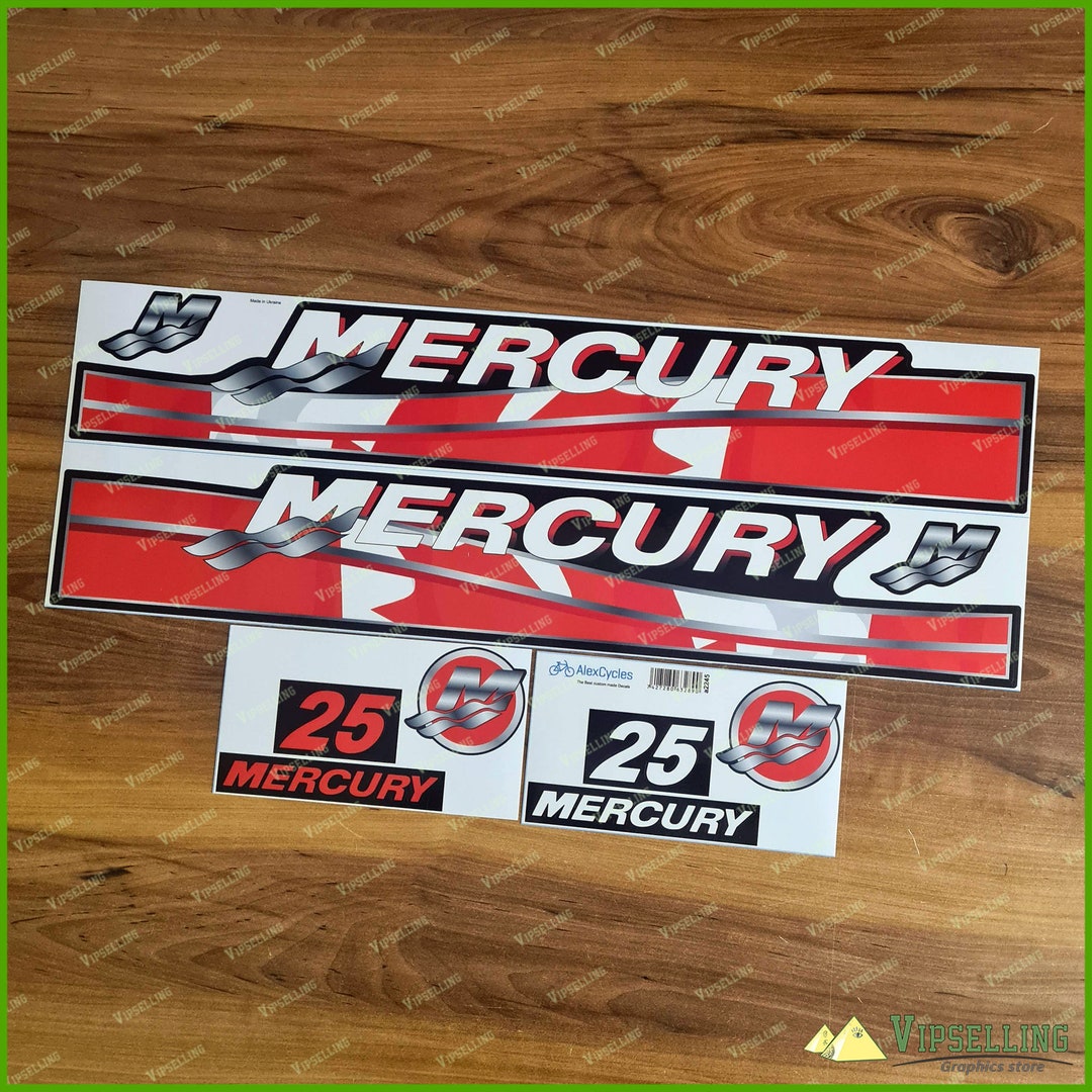 Mercury 25HP Outboard Motor Engine Canada Flag Patriotic Decals Salt ...