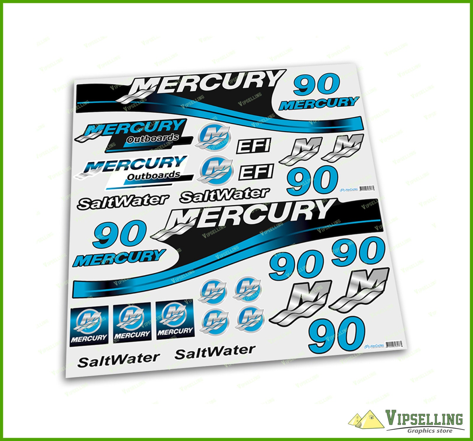 Mercury Salt Water 90HP Outboard Motor Decals Stickers Set - Etsy