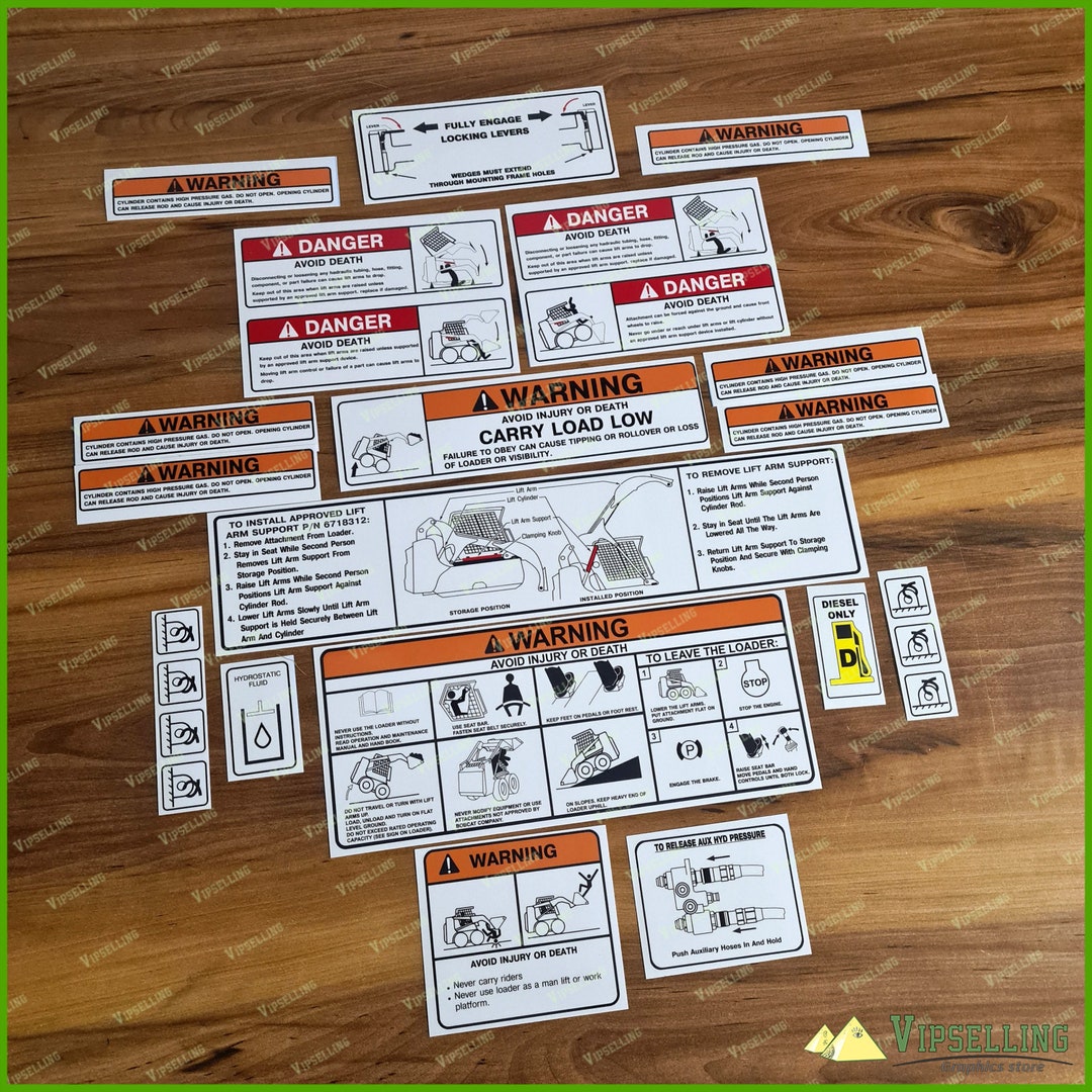 Bobcat Skid Steer Warning Laminated Decals Stickers 25PC Set Kit Turbo ...