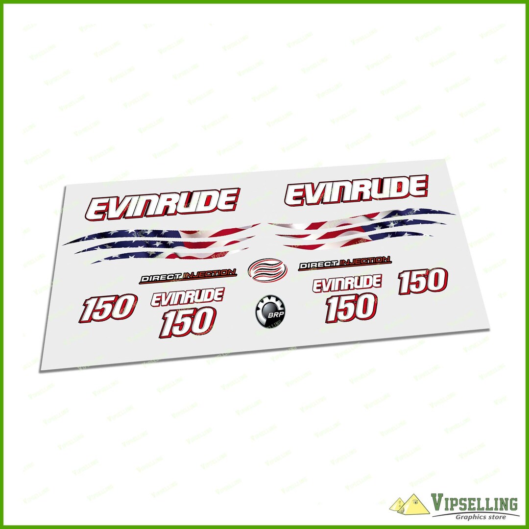 Evinrude 150 HP USA Flag Outboard Motor Engine Boat Decals High Quality ...