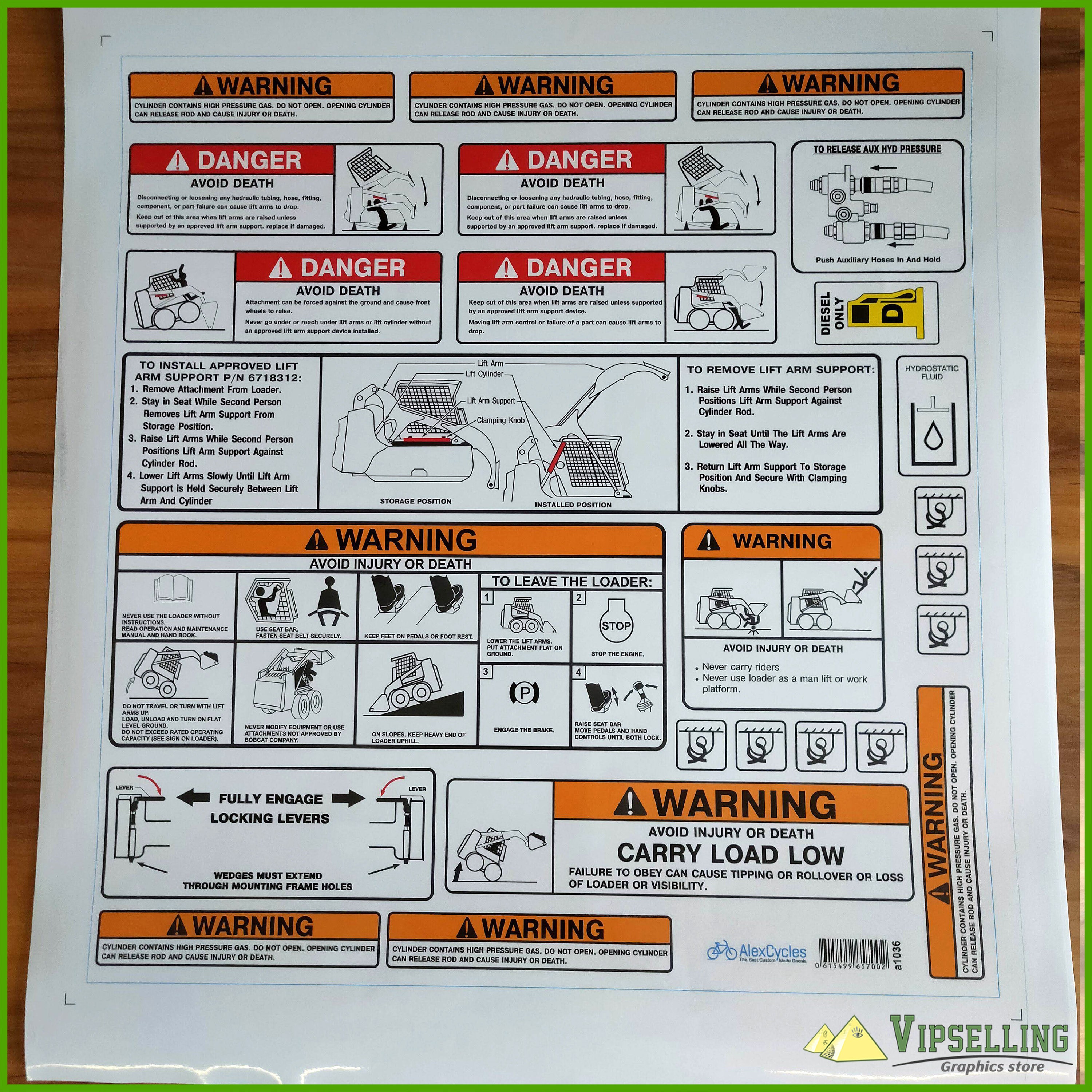 Bobcat Skid Steer Warning Laminated Decals Stickers 25PC Set Kit Turbo ...