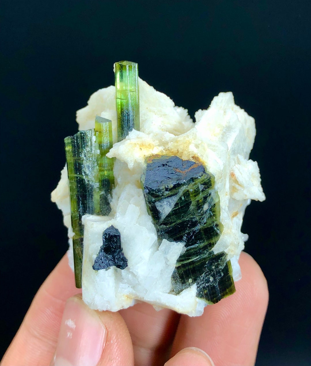 Natural Green Cap Tourmaline Crystals With Albite, Tourmaline Specimen ...