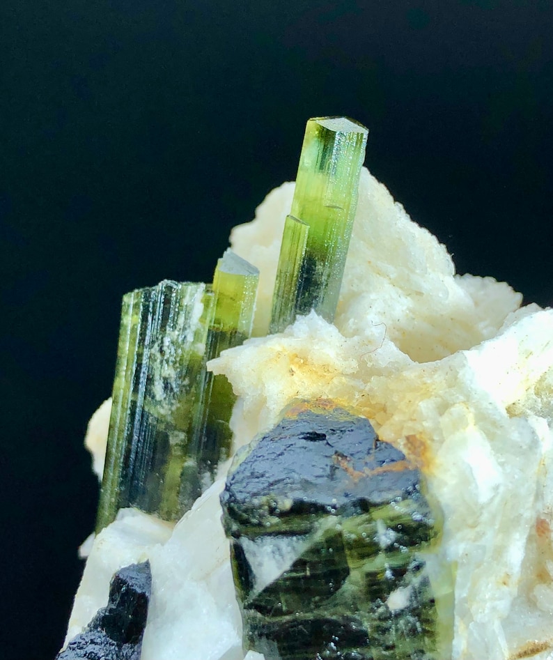 Natural Green Cap Tourmaline Crystals With Albite, Tourmaline Specimen ...