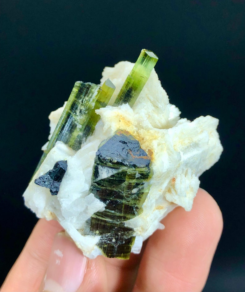 Natural Green Cap Tourmaline Crystals With Albite, Tourmaline Specimen ...