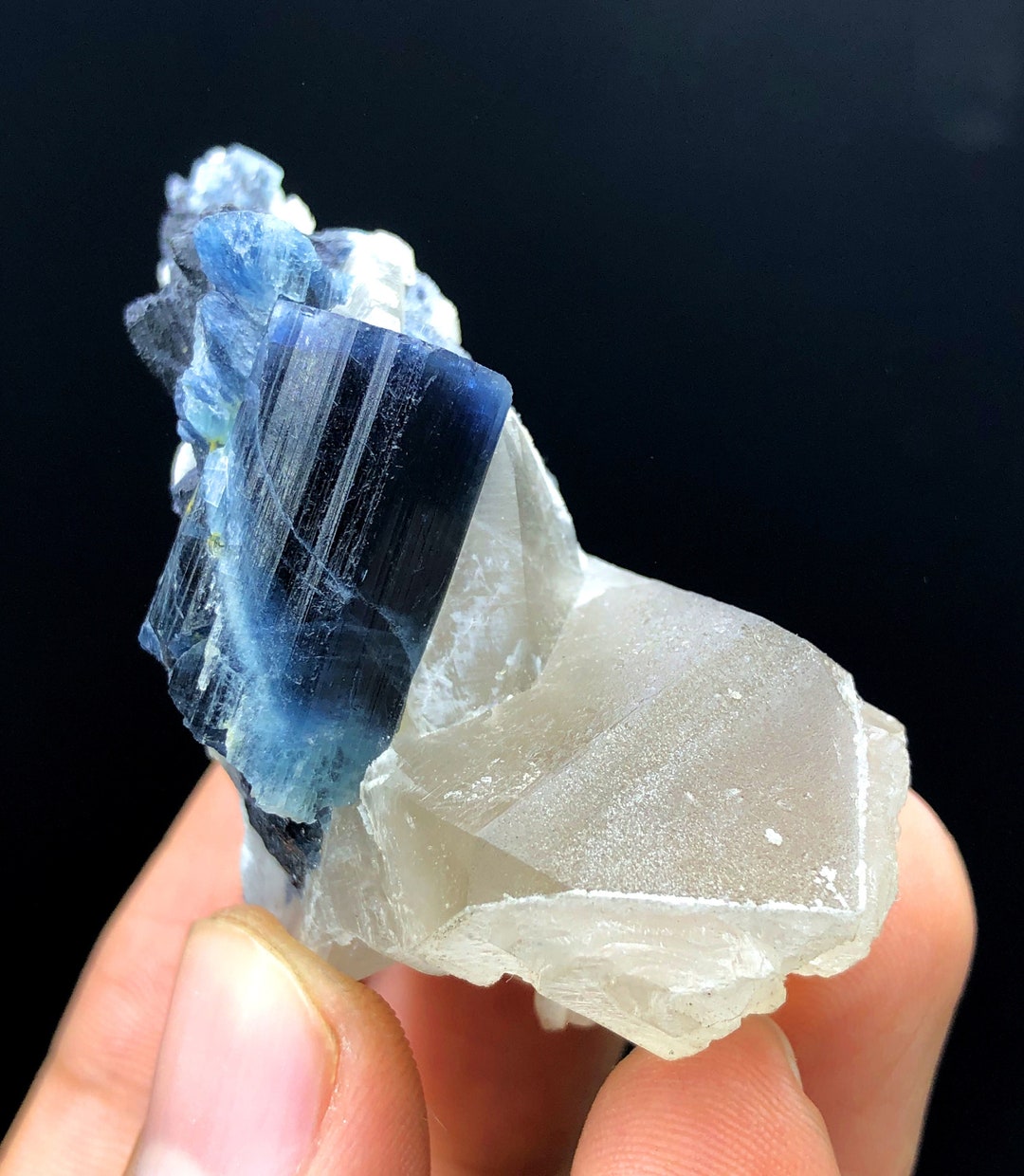 Natural Blue Cap Tourmaline With Smoky Quartz Tourmaline - Etsy