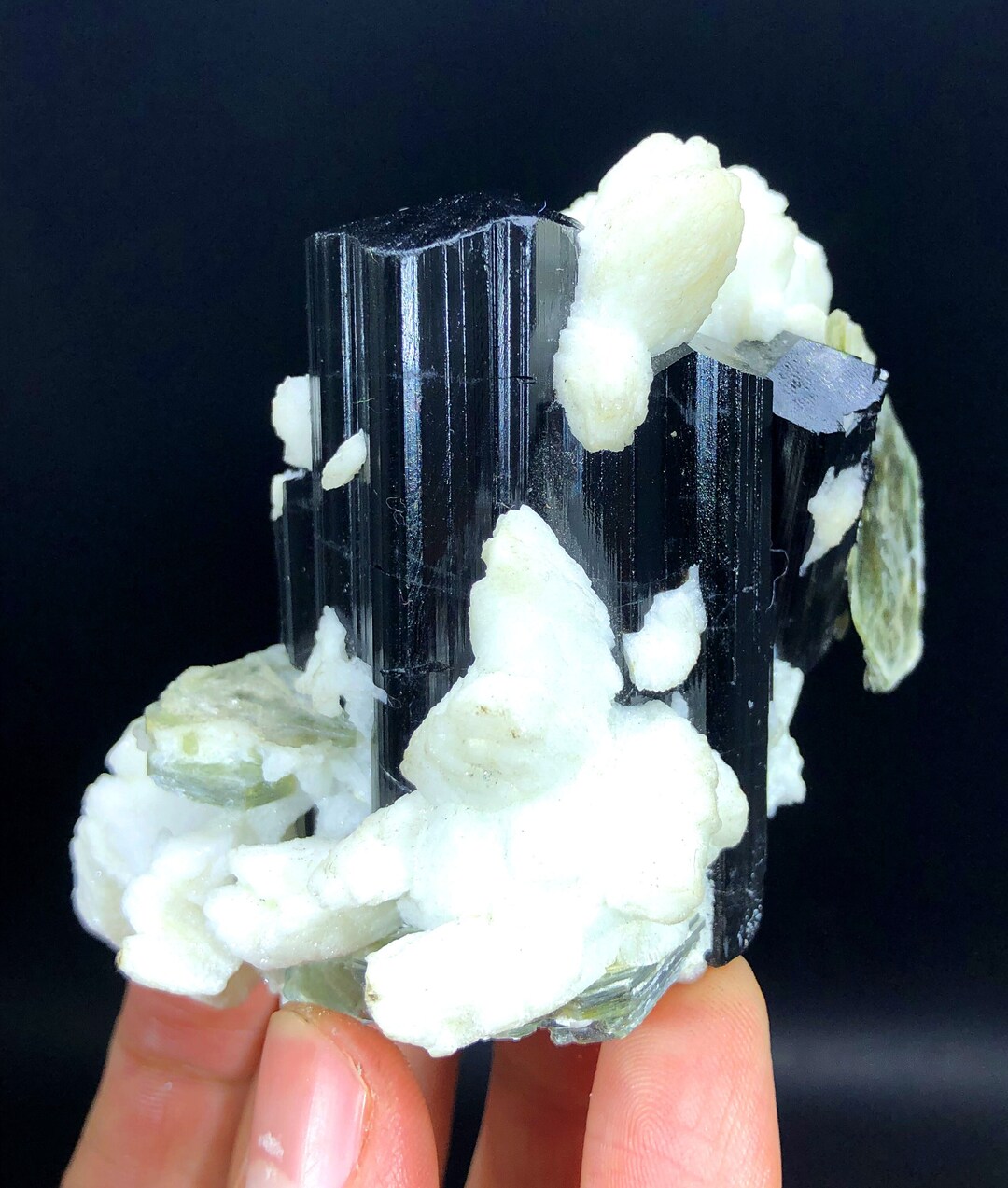 Natural Schorl Black Tourmaline With With White Albite and Mica ...