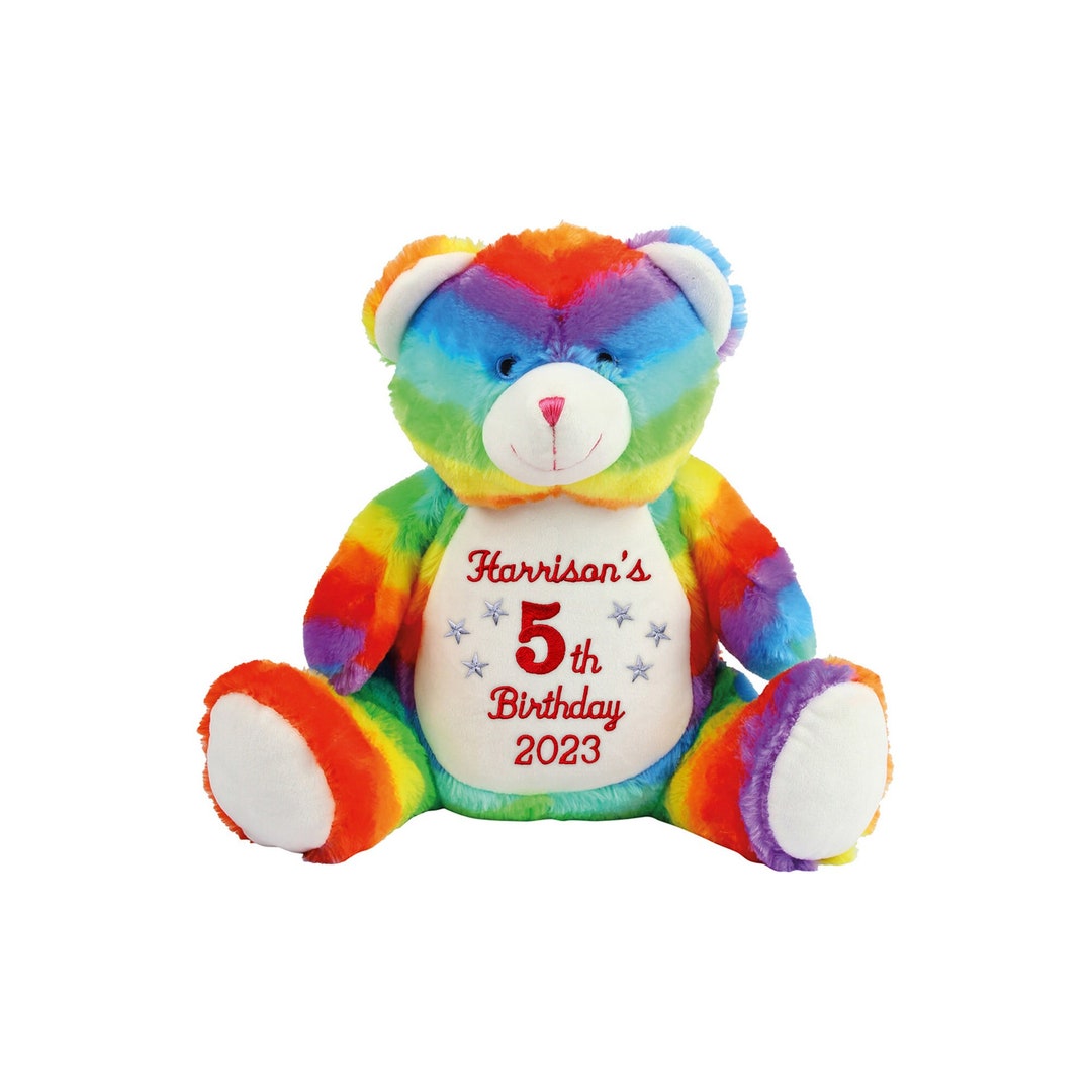 Personalised Multi-coloured Teddy Bear Soft Toy, Kids Birthday Gift ...