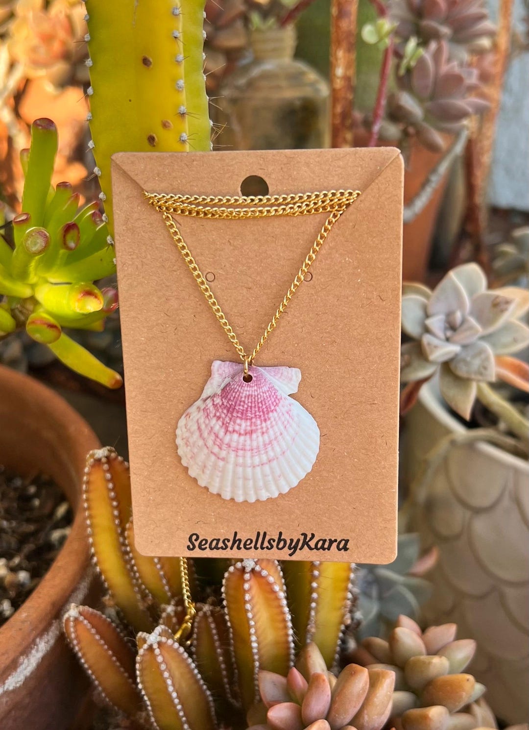 Pink Calico Scallop Necklace, Florida Beach Jewelry, Handmade Shell ...