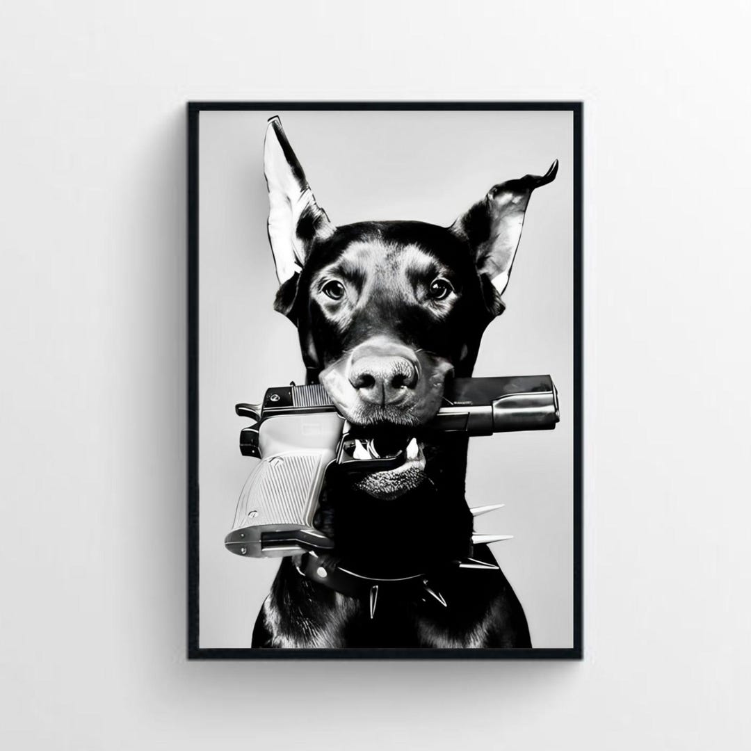 Doberman Gun Poster, Black and White, Digital Download, Luxury Fashion ...