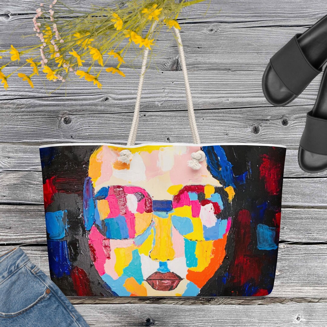 Abstract Face Weekender Bag: Colorful Art Travel Tote, Rope Handles - Etsy
