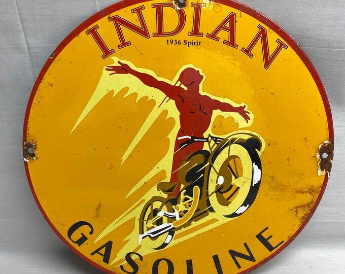 Indian Gasoline 1936 Spirit Vintage Rustic Retro Porcelain Enamel Sign ...