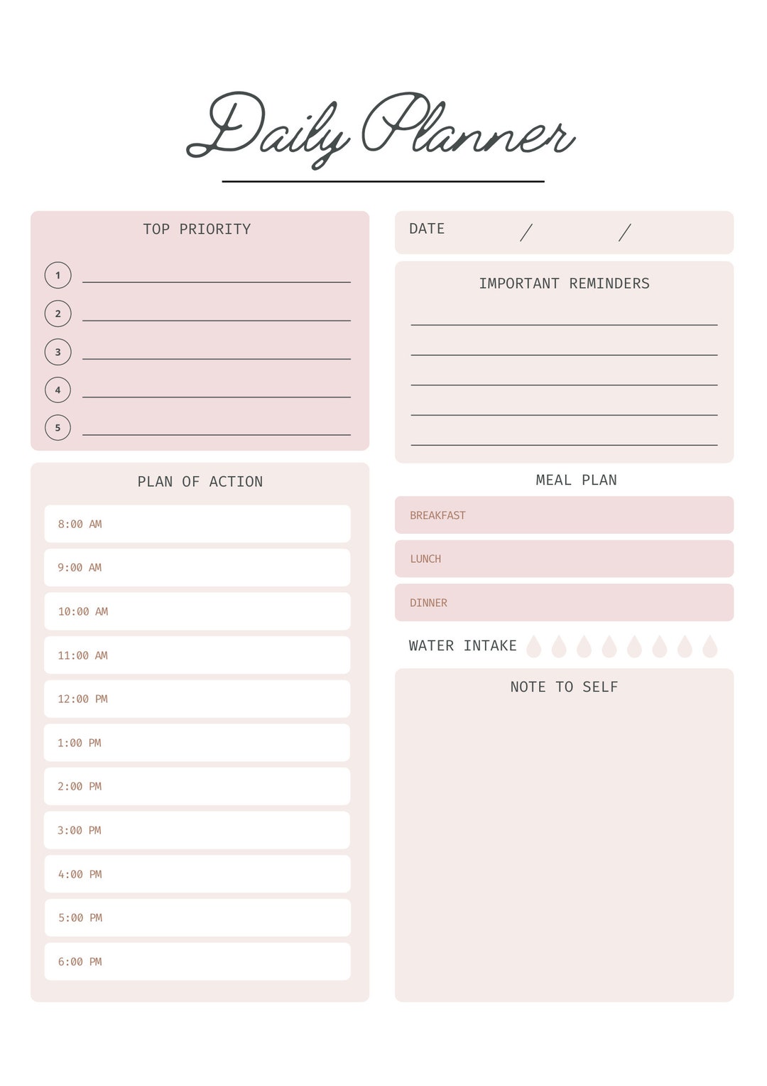 Pink A4 Printable Daily Planner, Instant Download, Minimal Productivity ...