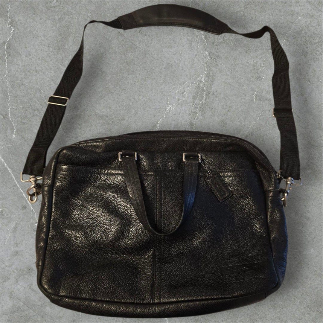 Coach Black Leather Briefcase / Laptop Bag Full Grain Cowhide - Read ...