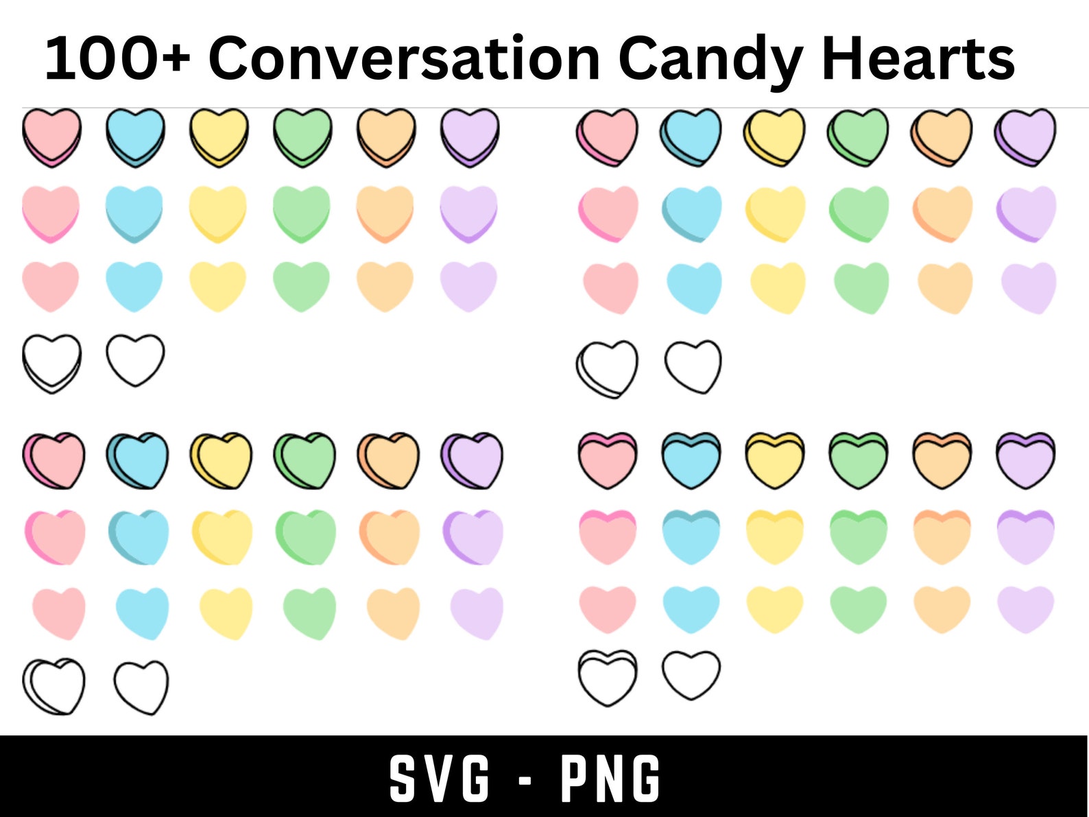 100 Conversation Candy Hearts SVG Bundle, Candy Hearts PNG, 4 ...