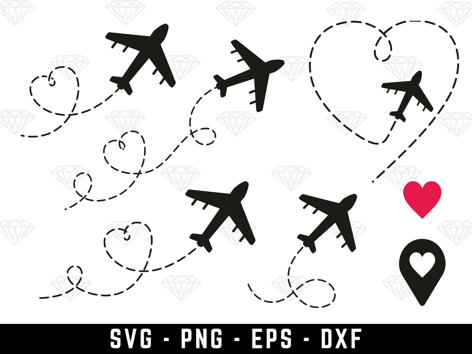 Airplane Heart Svg Bundle, Dotted Line Svg, Airplane Svg, Travel Svg ...