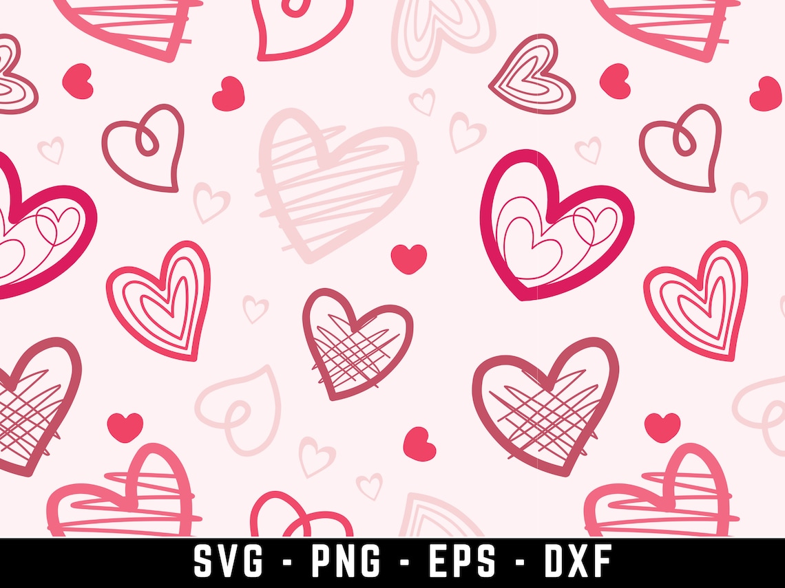 Heart Seamless Pattern, Heart Digital Paper Print Svg, Romantic ...