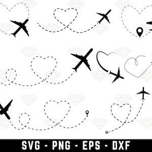 Airplane Heart Svg Bundle, Dotted Line Svg, Airplane Svg, Travel Svg ...