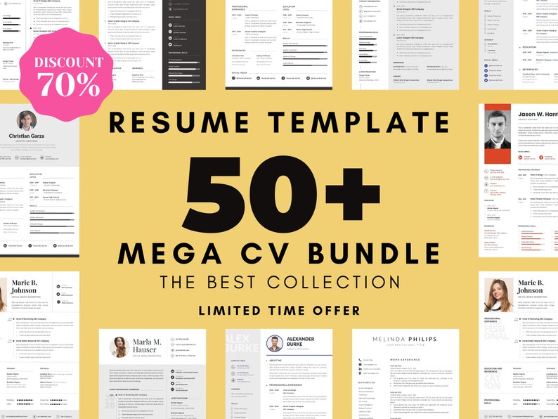 50 Resume Template Bundle, CV Template, Editable Resume Word, CV ...