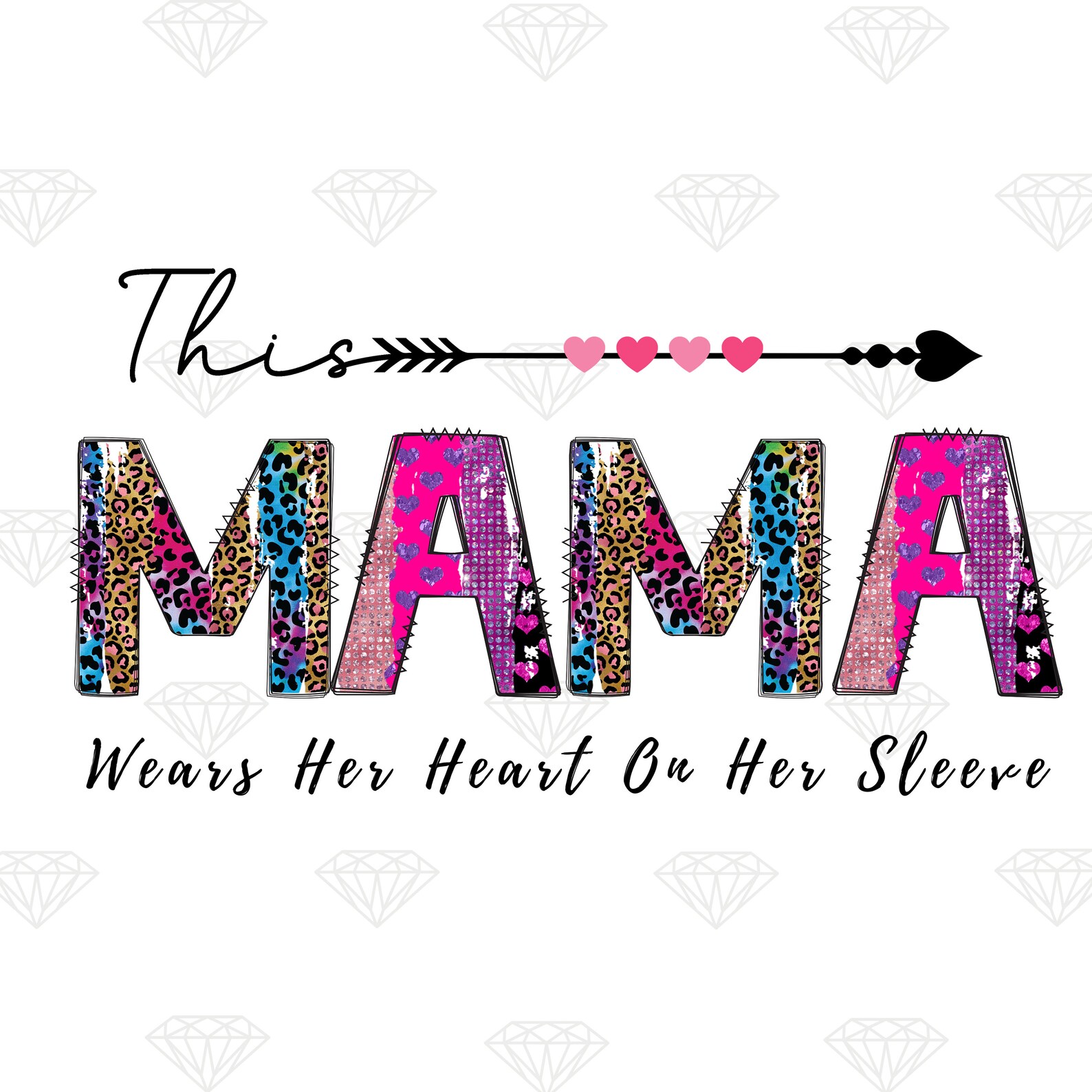 This MAMA Wears Her Heart on Her Sleeve, Mom Love Png, Mom Png, Design ...