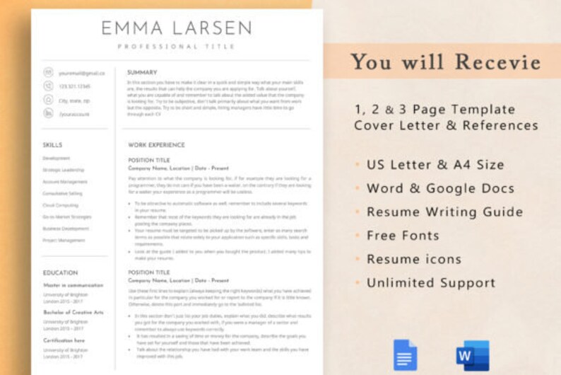 ATS Resume Template Word & Google Docs, Minimalist Resume Template ...