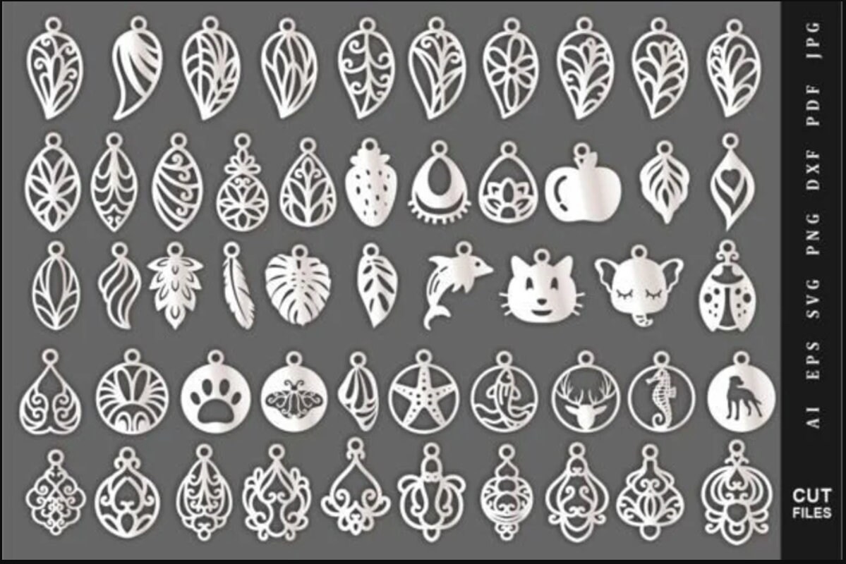 50 Earrings SVG Template Bundle, Wood Earrings SVG, Laser Cut Earring ...