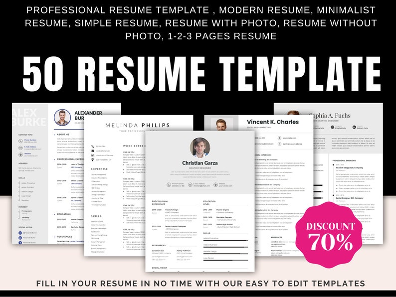 50 Resume Template Bundle, CV Template, Editable Resume Word, CV ...