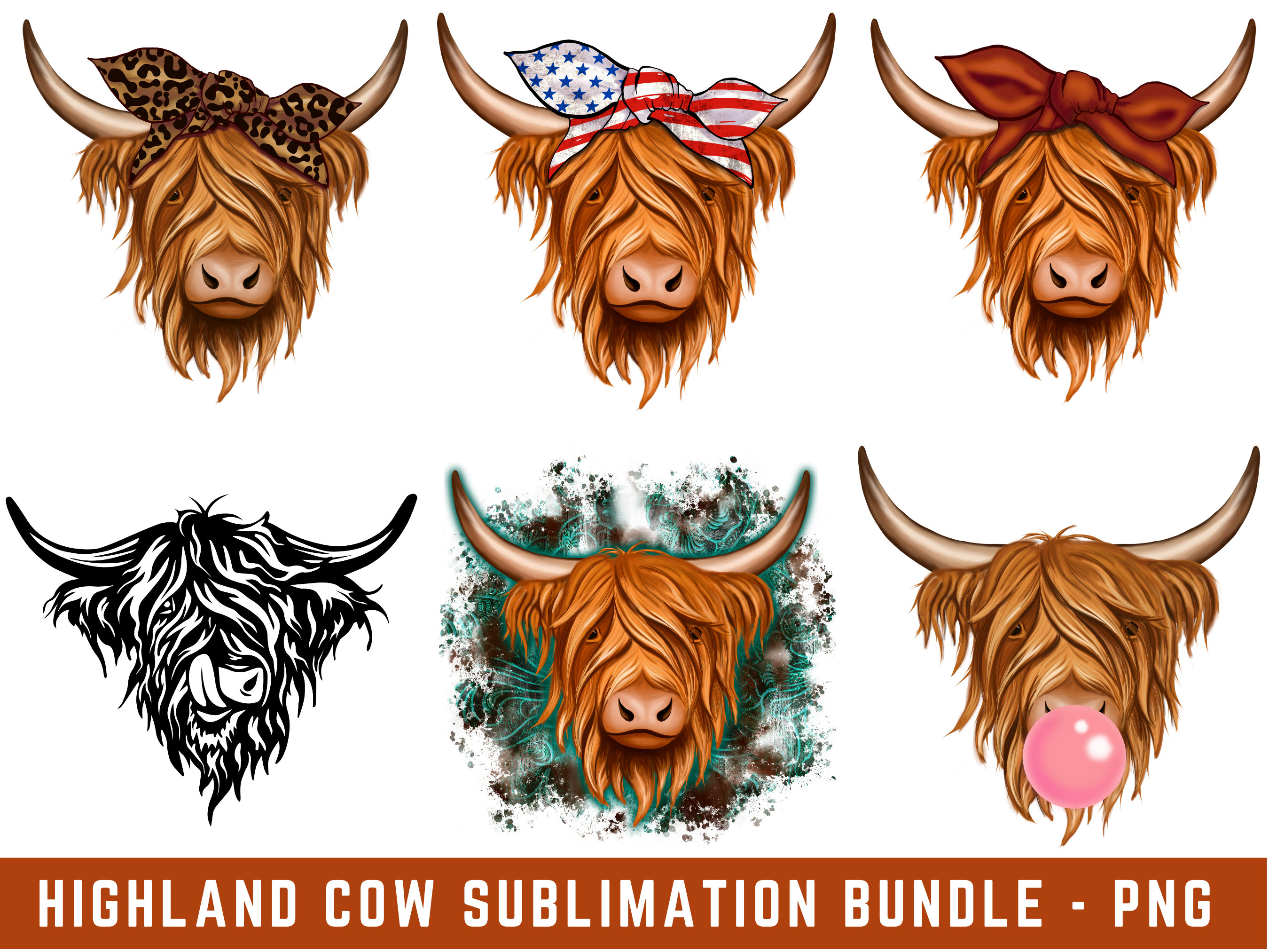12 Highland Cow Head Sublimation, Highland Cattle Images Png, Scottish ...