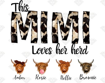Cowhide Mimi Loves Her Herd With Highland Cows PNG FILE ONLY - Etsy
