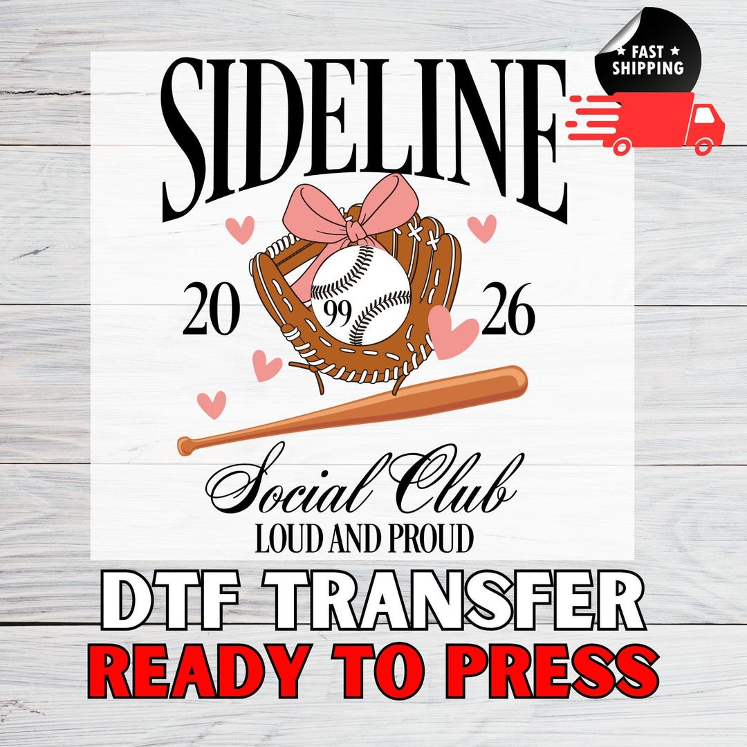 Custom Sideline Social Club DTF, Baseball Decal Iron On, Sport Ready to ...