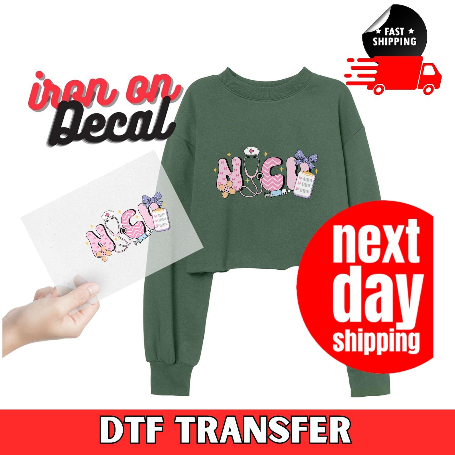 NICU Nurse Cartoon DTF Transfer, Neonatal Care Heat Transfer, Nurse ...
