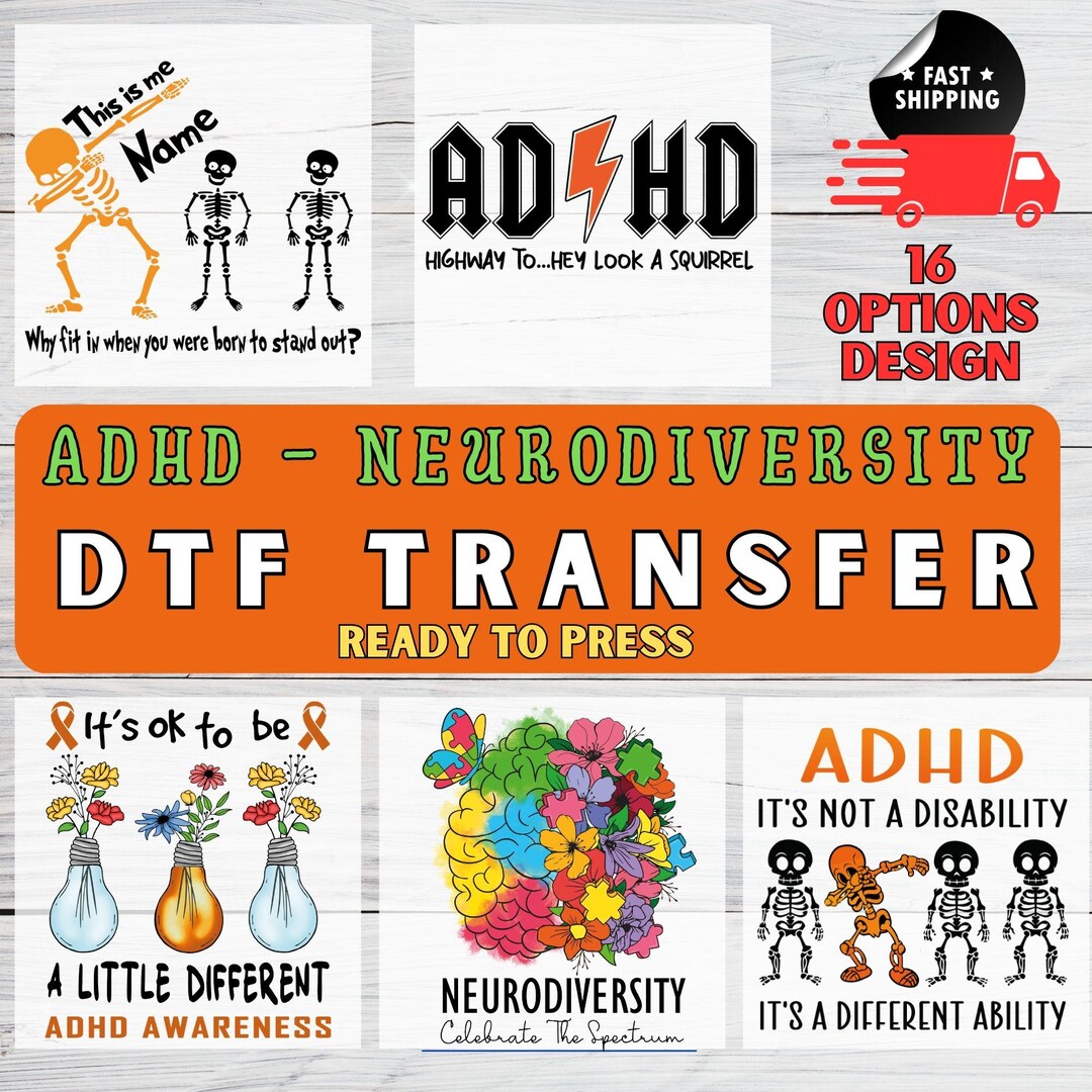 ADHD Awareness DTF, Neurodiversity Decal, Different Not Less,mental ...