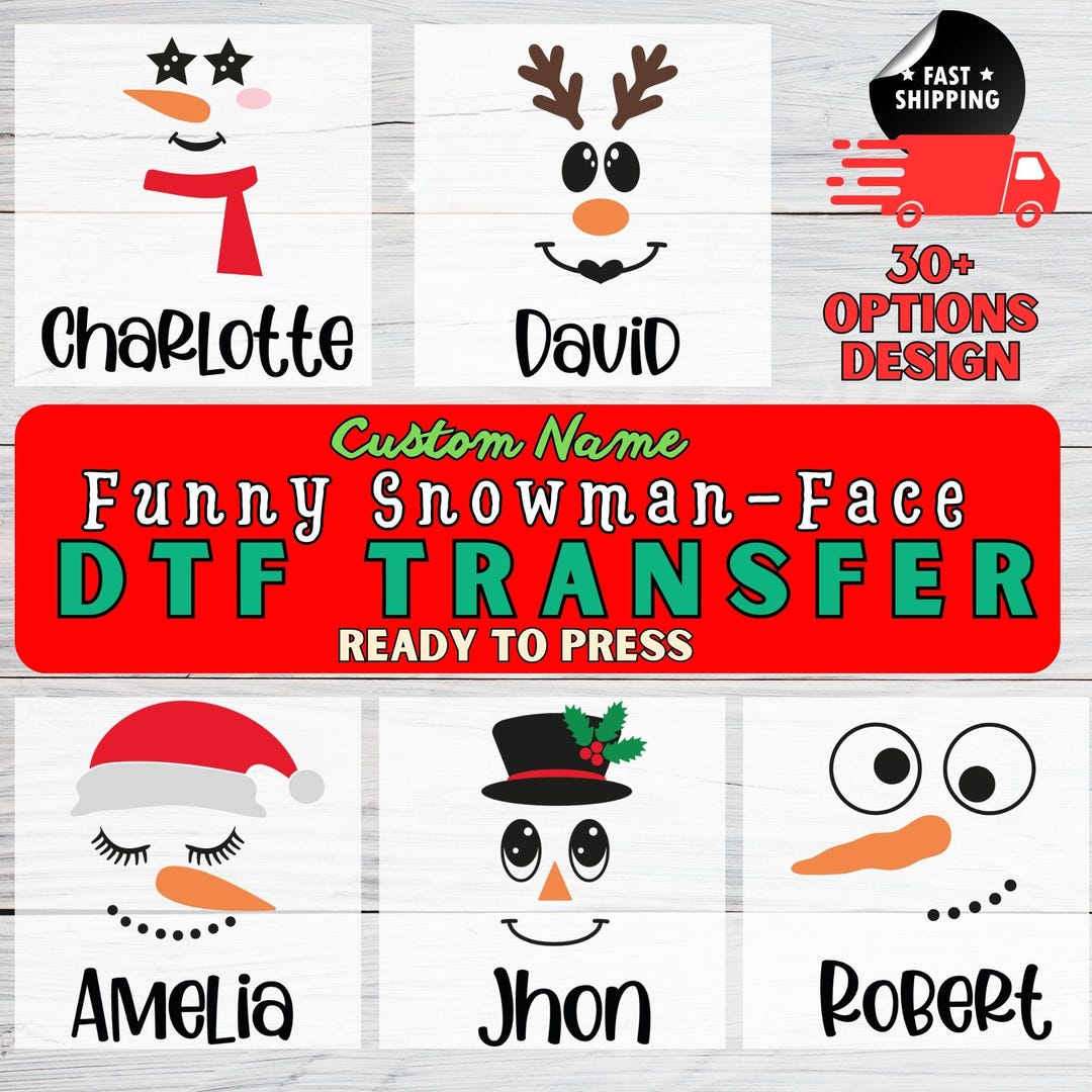 Personalized Snowman Face DTF Transfer: Custom Christmas Shirt Design ...