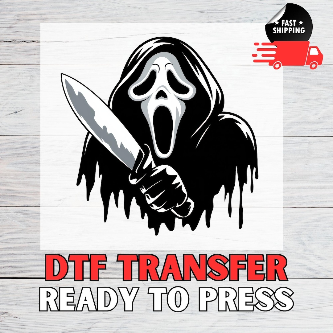 Scream Mask Horror DTF Transfer for Halloween Shirt - Edgy Gothic ...