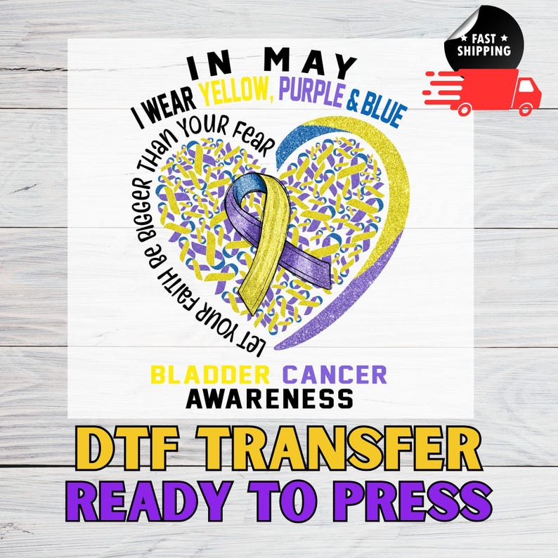 Bladder Cancer Awareness Ribbon DTF Transfer, Yellow Purple Blue - Etsy