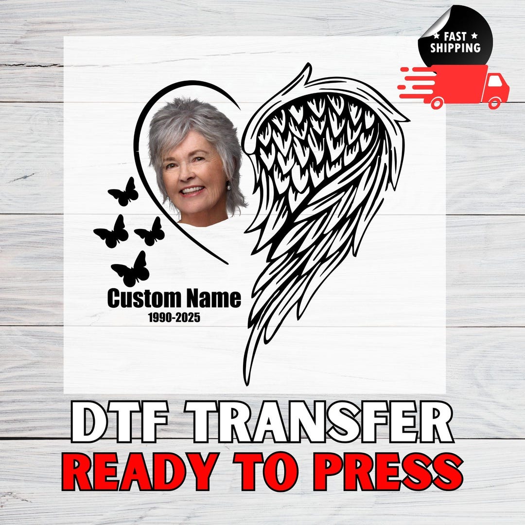 Personalized Memorial Angel Wings DTF Transfer: Custom Photo, Name ...