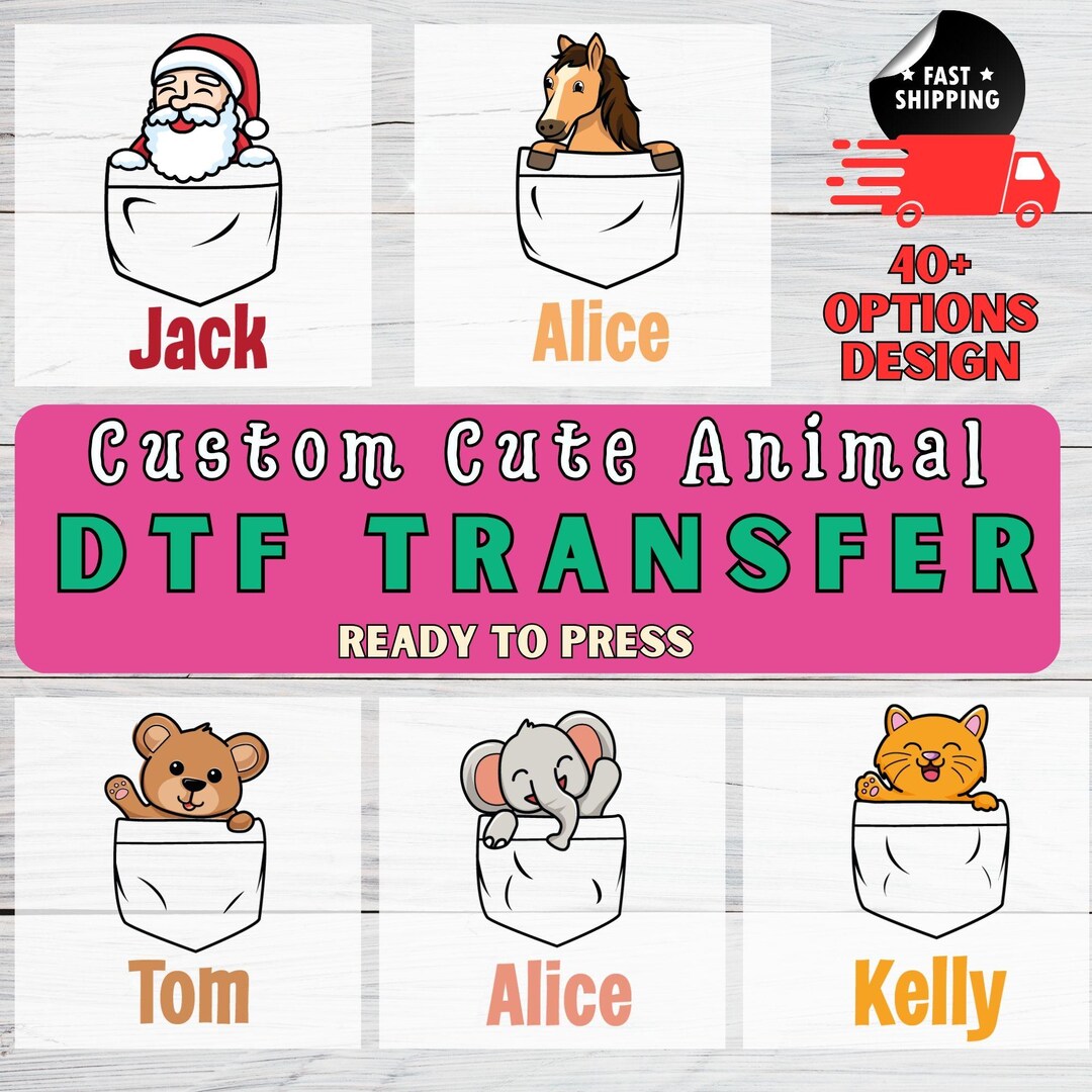 Pocket Animal DTF Transfer, Cute Cartoon Animals Ready to Press ...