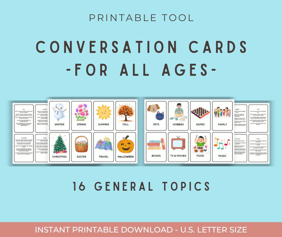 Conversation Cards, Printable Conversation Starters, Communication ...