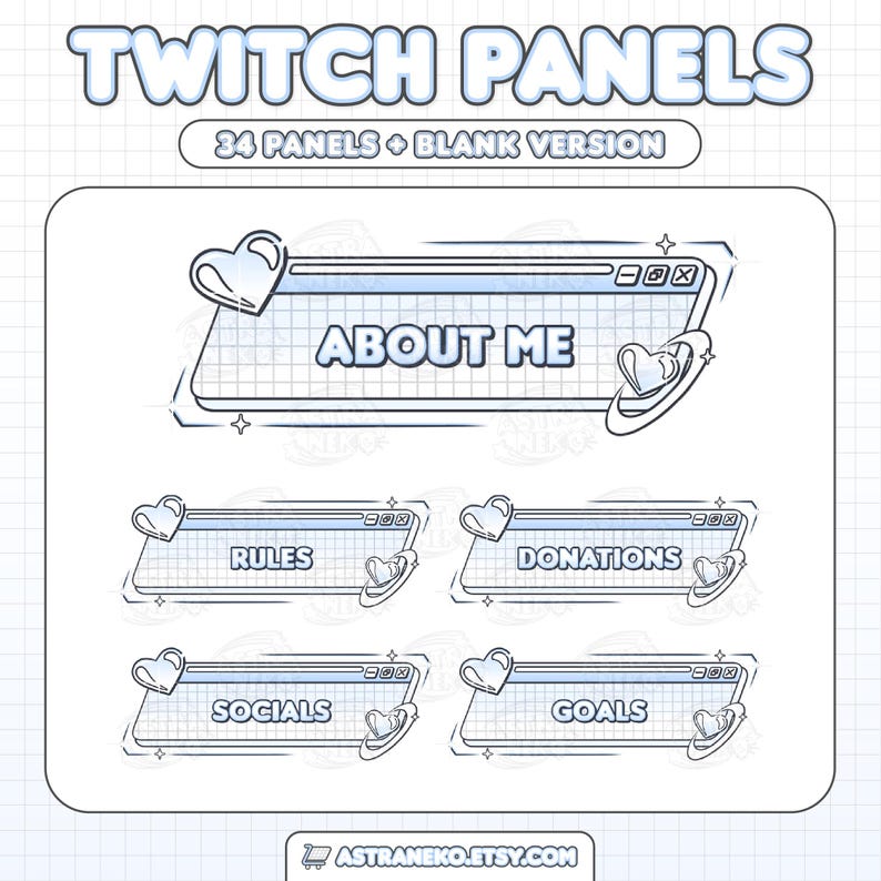 34 Y2K Heart Twitch Panels for Streaming | Blue Window Stream Panels ...