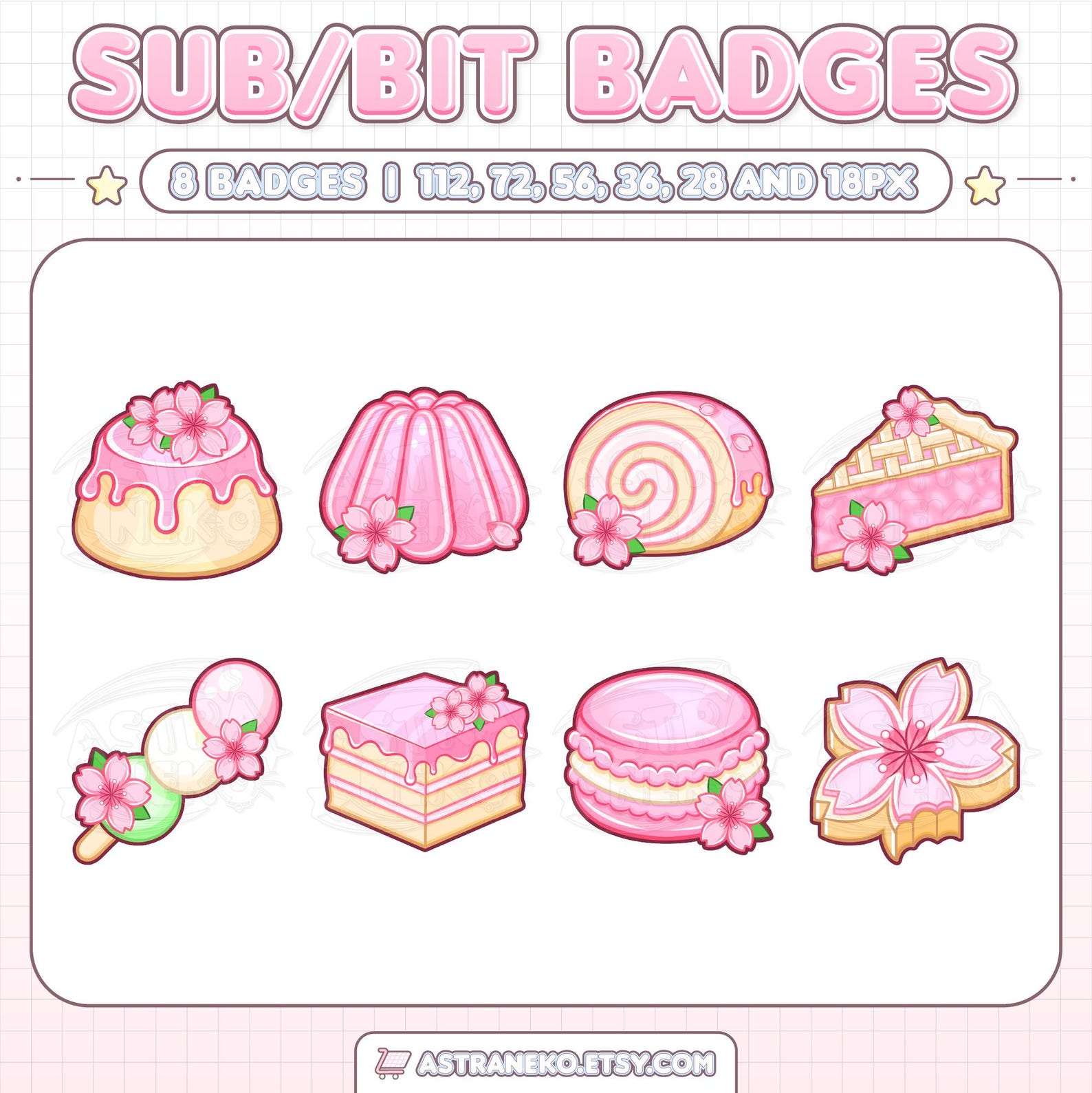 Sakura Dessert Sub/bit Badge Stream Package | Twitch/youtube Badges ...