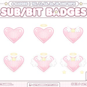 Angel Heart Twitch Sub Badges (pink), Cute Twitch Bit Badges, Stream ...