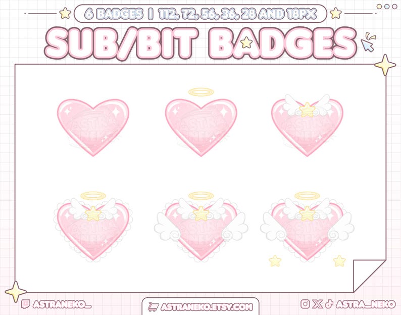 Angel Heart Twitch Sub Badges (pink), Cute Twitch Bit Badges, Stream ...
