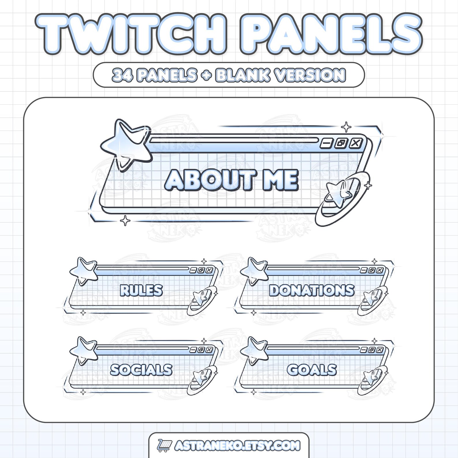 34 Y2K Star Twitch Panels for Streaming | Blue Window Stream Panels ...