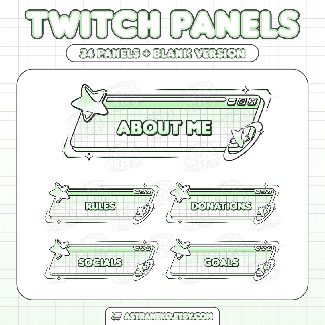 34 Y2K Star Twitch Panels for Streaming | Green Window Stream Panels ...