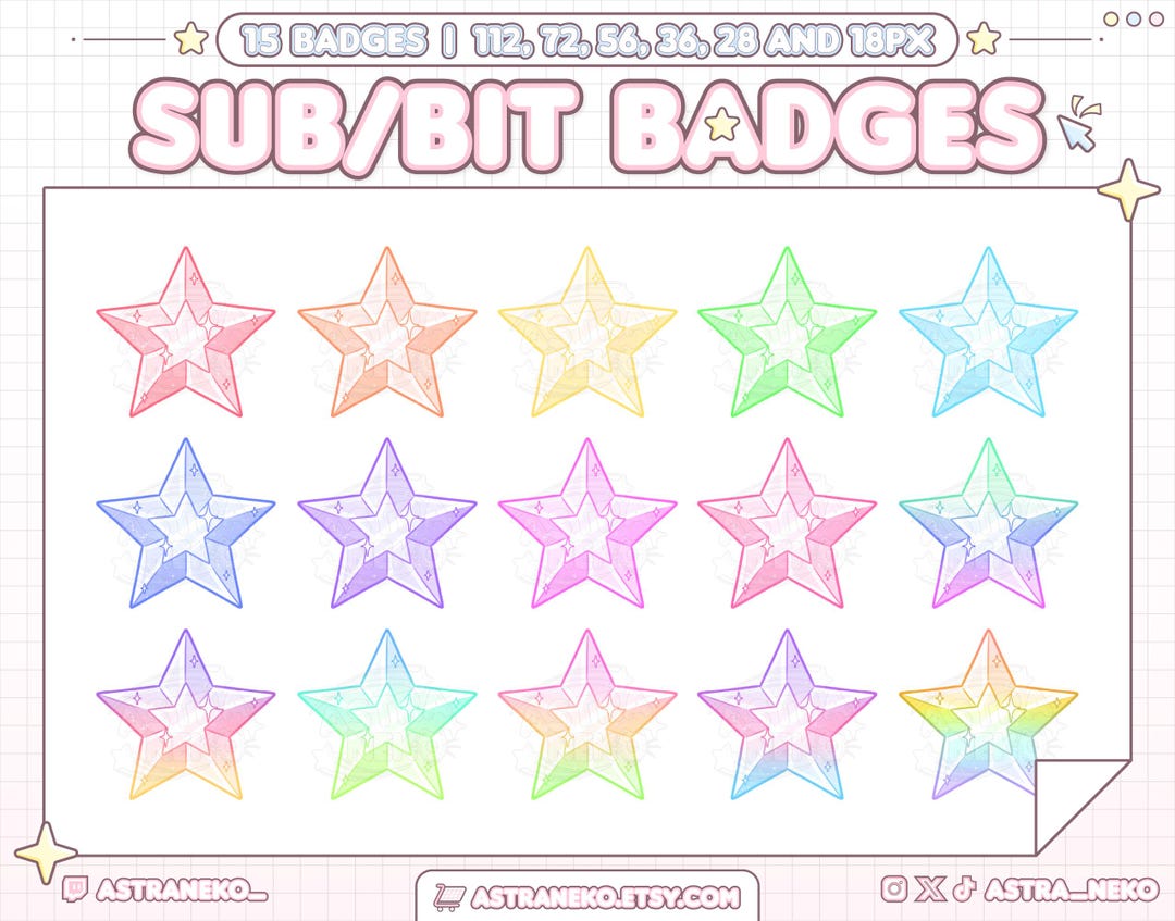 Star Gemstone Twitch Sub/bit Badges, Cute Twitch Streaming Badges ...