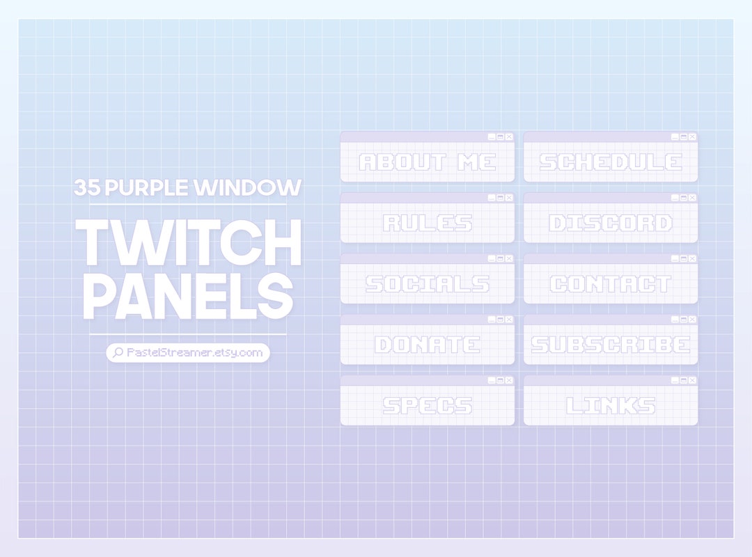 Purple Window Twitch Panels, Cute Aesthetic Streaming Panels, Pastel Twitch Streaming Panels for ...