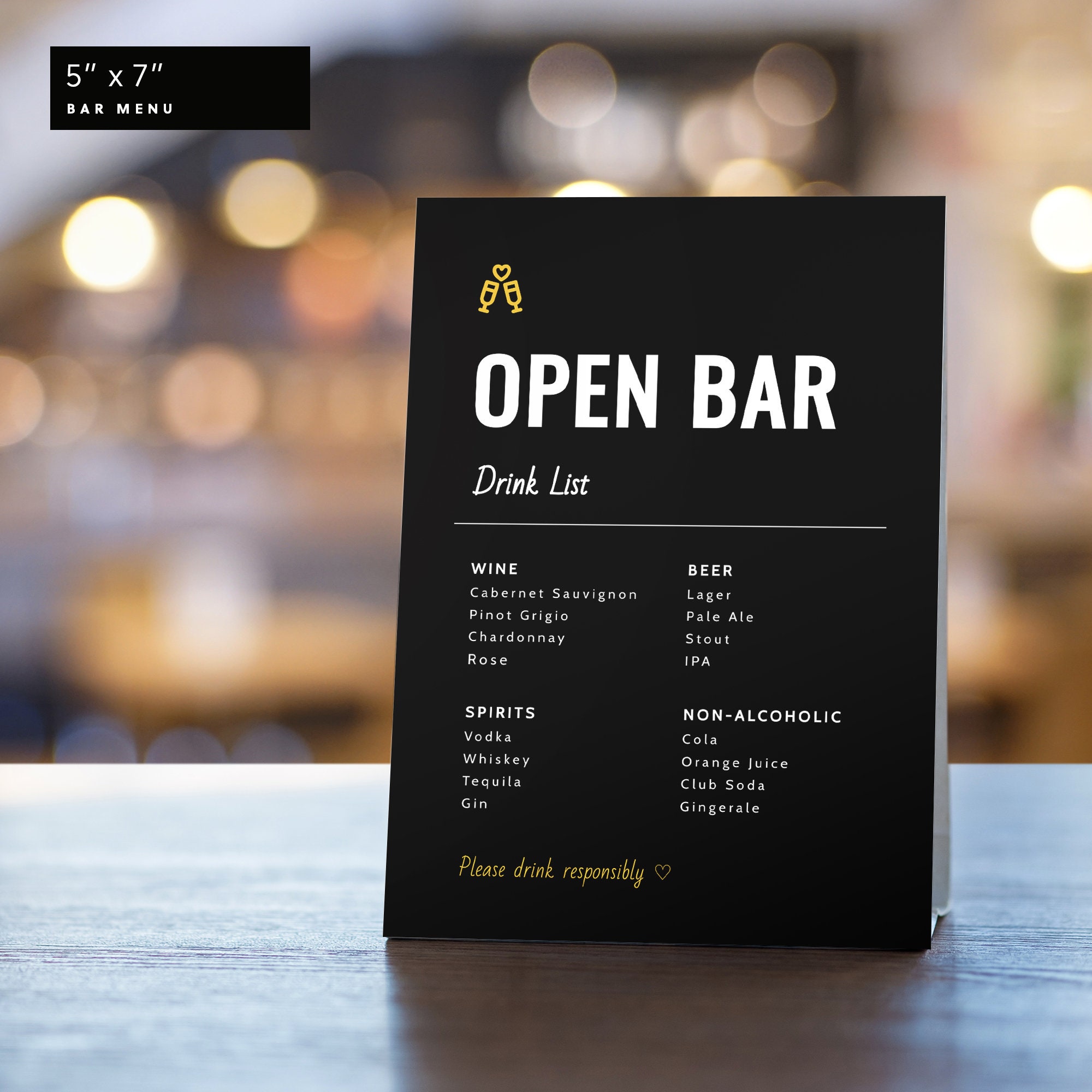 Event Bar Menu, Drink Menu, Drink List, Template 5x7 and 8.5x11, 100% ...