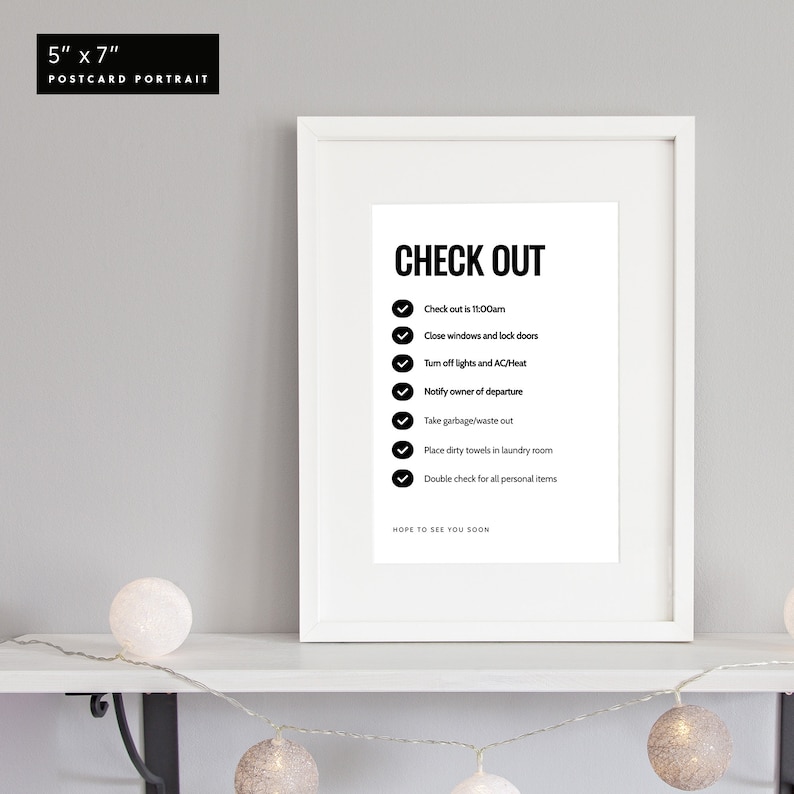 Check Out Sign, Check Out Guide, Airbnb/vrbo, Template 5x7 and 8.5x11 ...