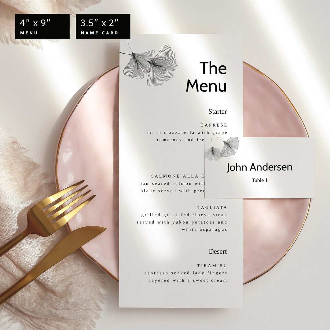 4x9 and 4x11 Event Menu and 3.5x2 Name Card, Wedding Menu, Table Card ...
