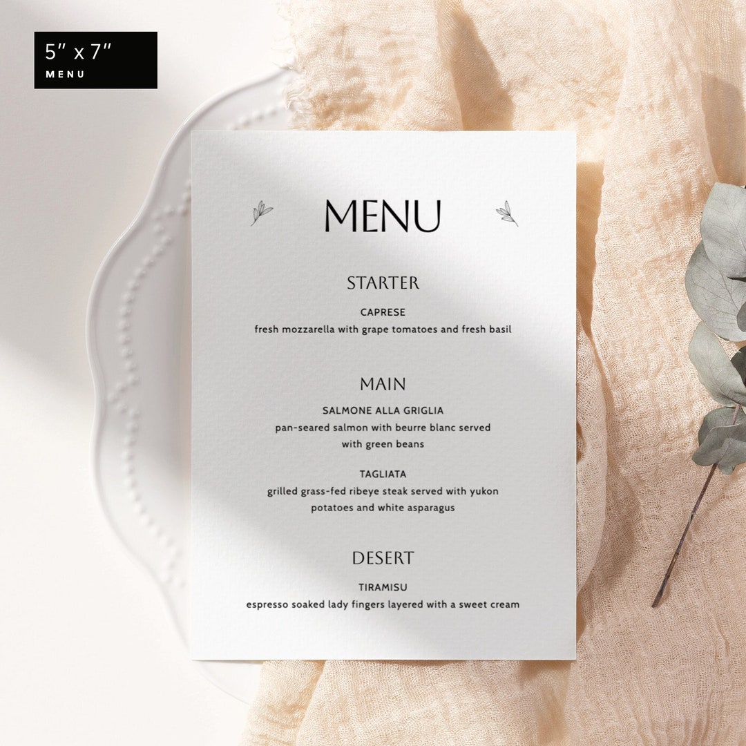 Wedding Food Menu 5x7 and 4x9, Drink Menu 5x7, Reception Menus, Digital ...