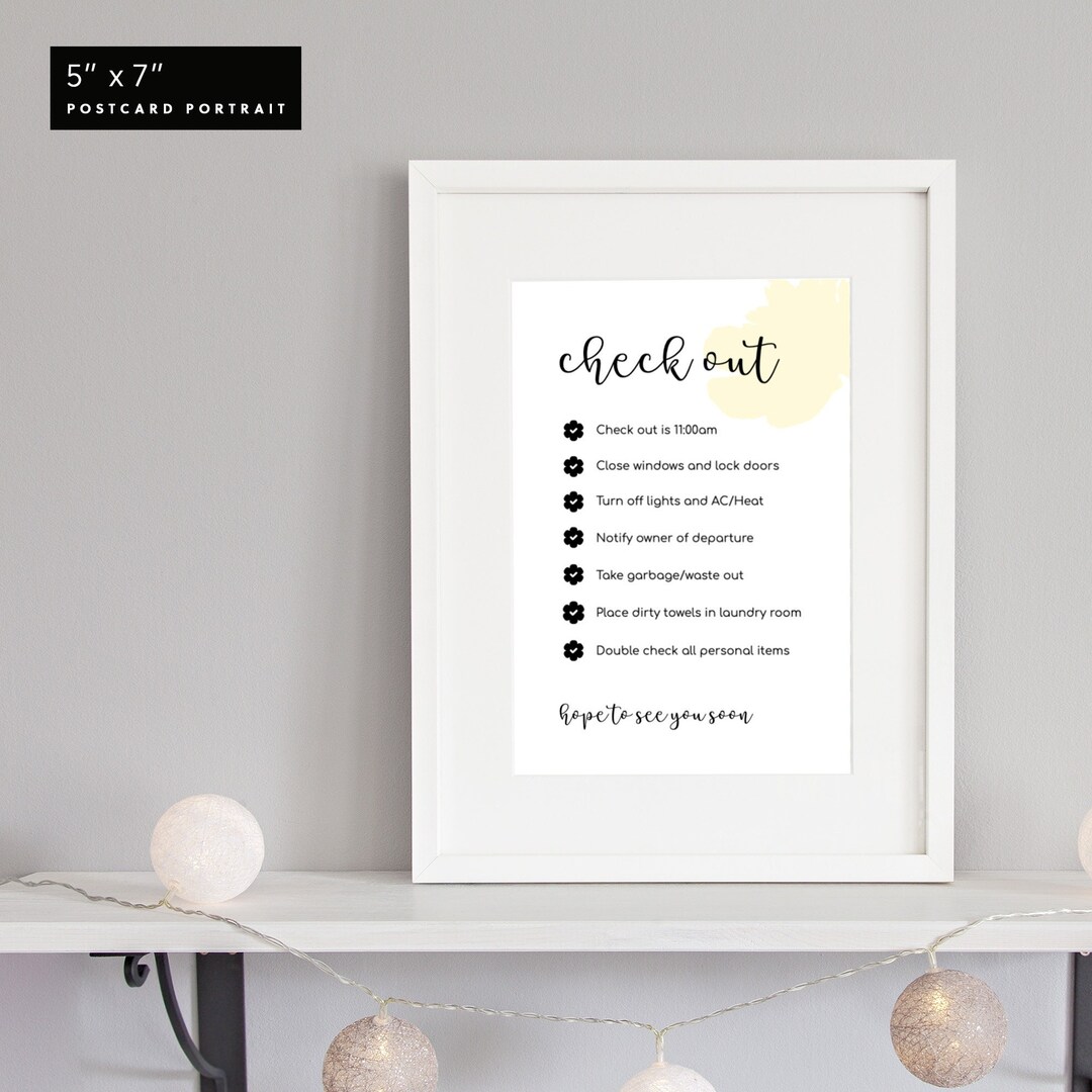 Check Out Sign, Check Out Guide, Airbnb/vrbo, Template 5x7 and 8.5x11 ...